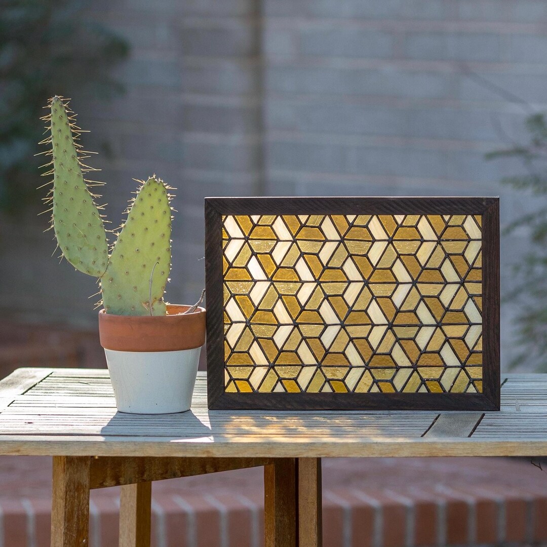 Beige Trapezoid Stair Pattern Stained Glass Panel - Etsy