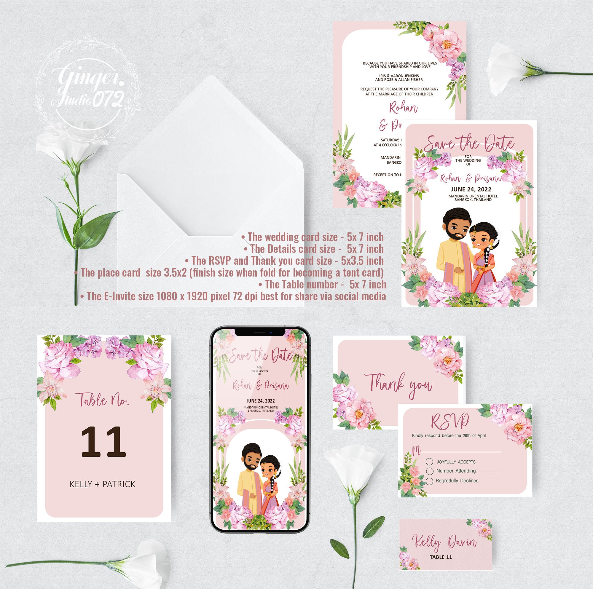 Cute wedding invitation card combo set Electronic invitation - Etsy France