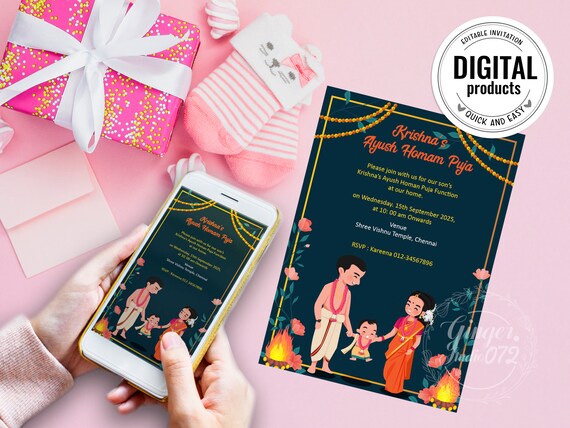 Cute Ayush Homam Puja Function Invite First Birthday Invite - Etsy Canada