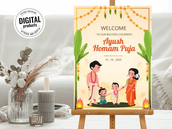 Cute Ayush Homam Puja Function Welcomes Sign First Birthday - Etsy