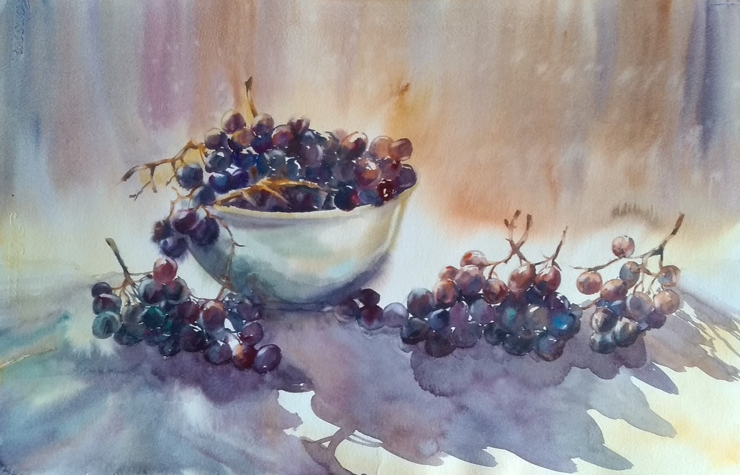 Grape Painting Original Still Life Art Light Nature Watercolor Still ...
