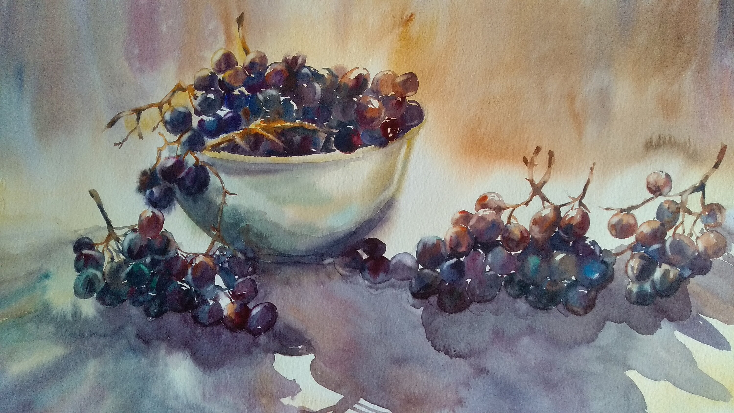 Grape Painting Original Still Life Art Light Nature Watercolor Still ...