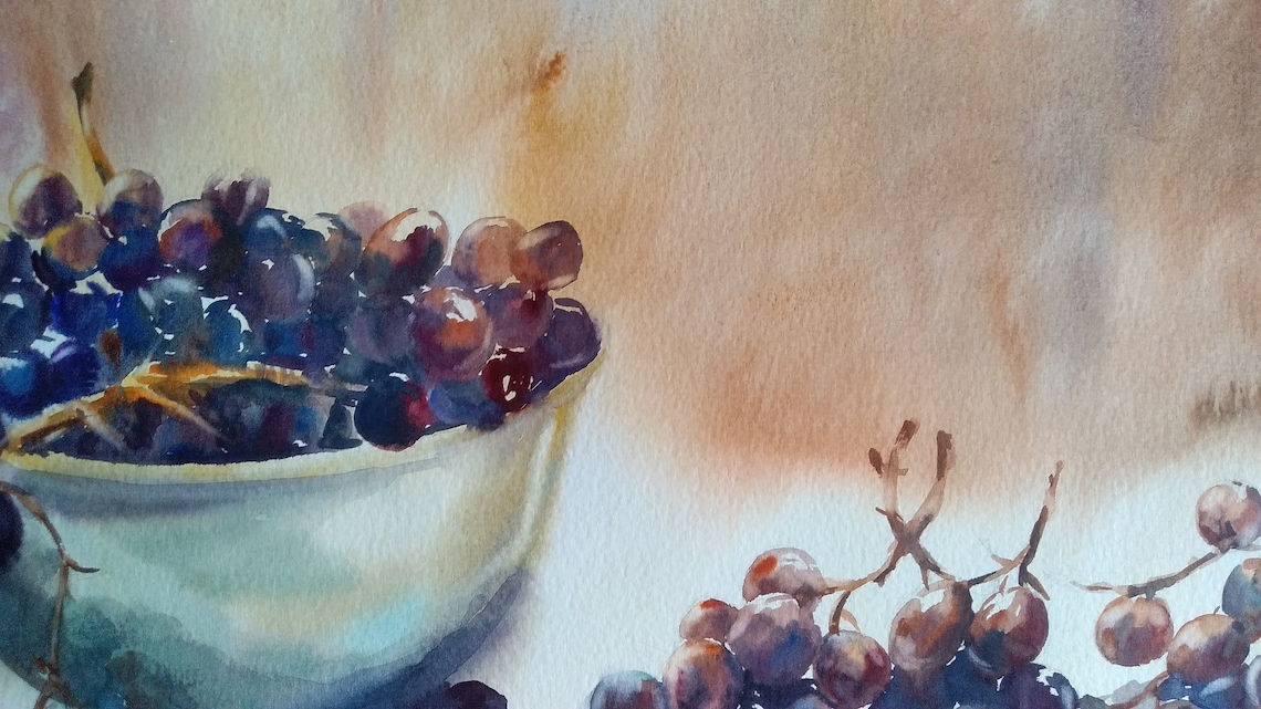 Grape Painting Original Still Life Art Light Nature Watercolor Still ...