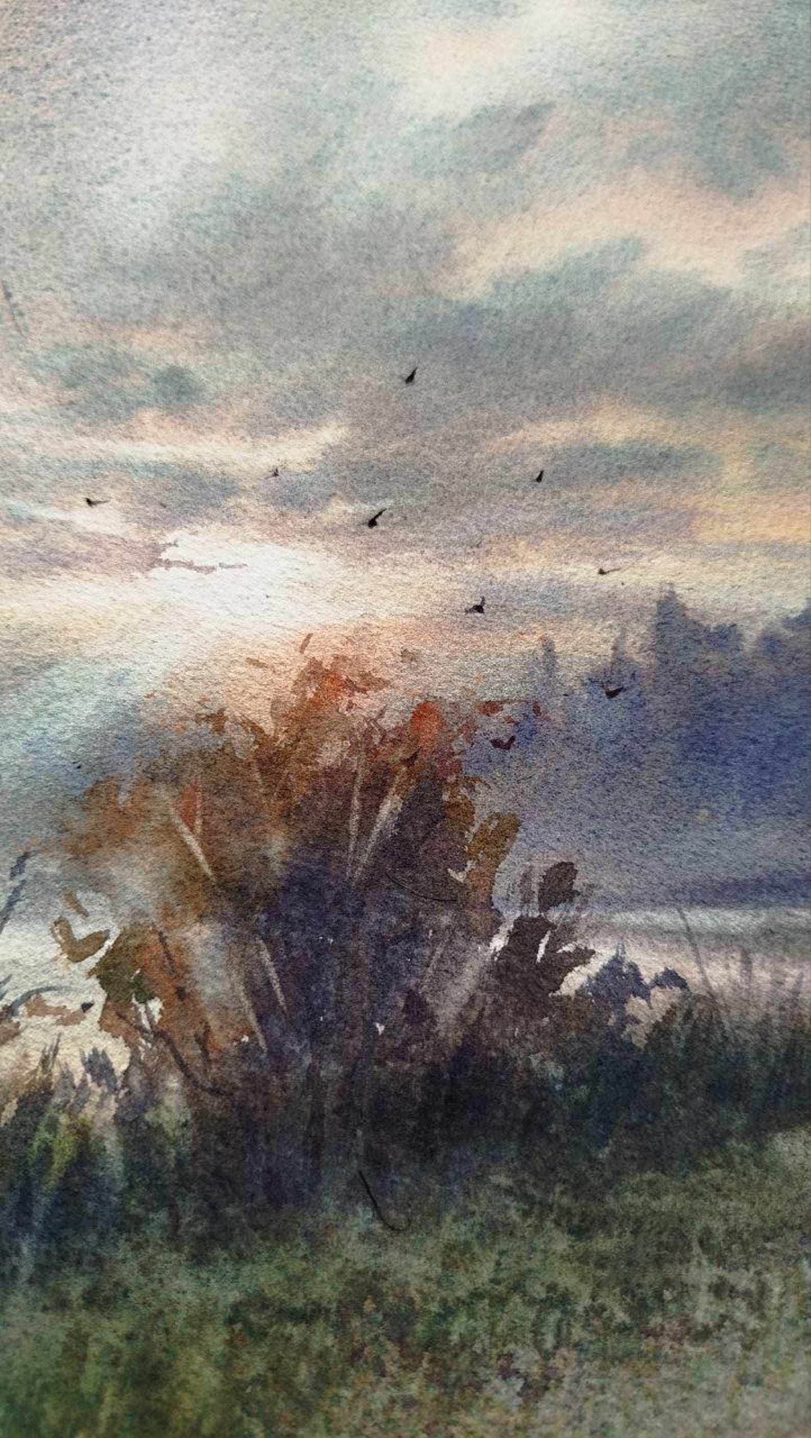 Original Dawn River Watercolor Painting, Foggy Landscape Art - Etsy