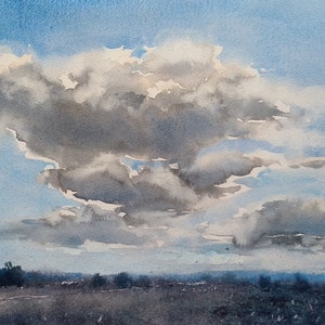 Watercolor Original Not Print Cloud Sky Sketch Blue Painting Decor ...