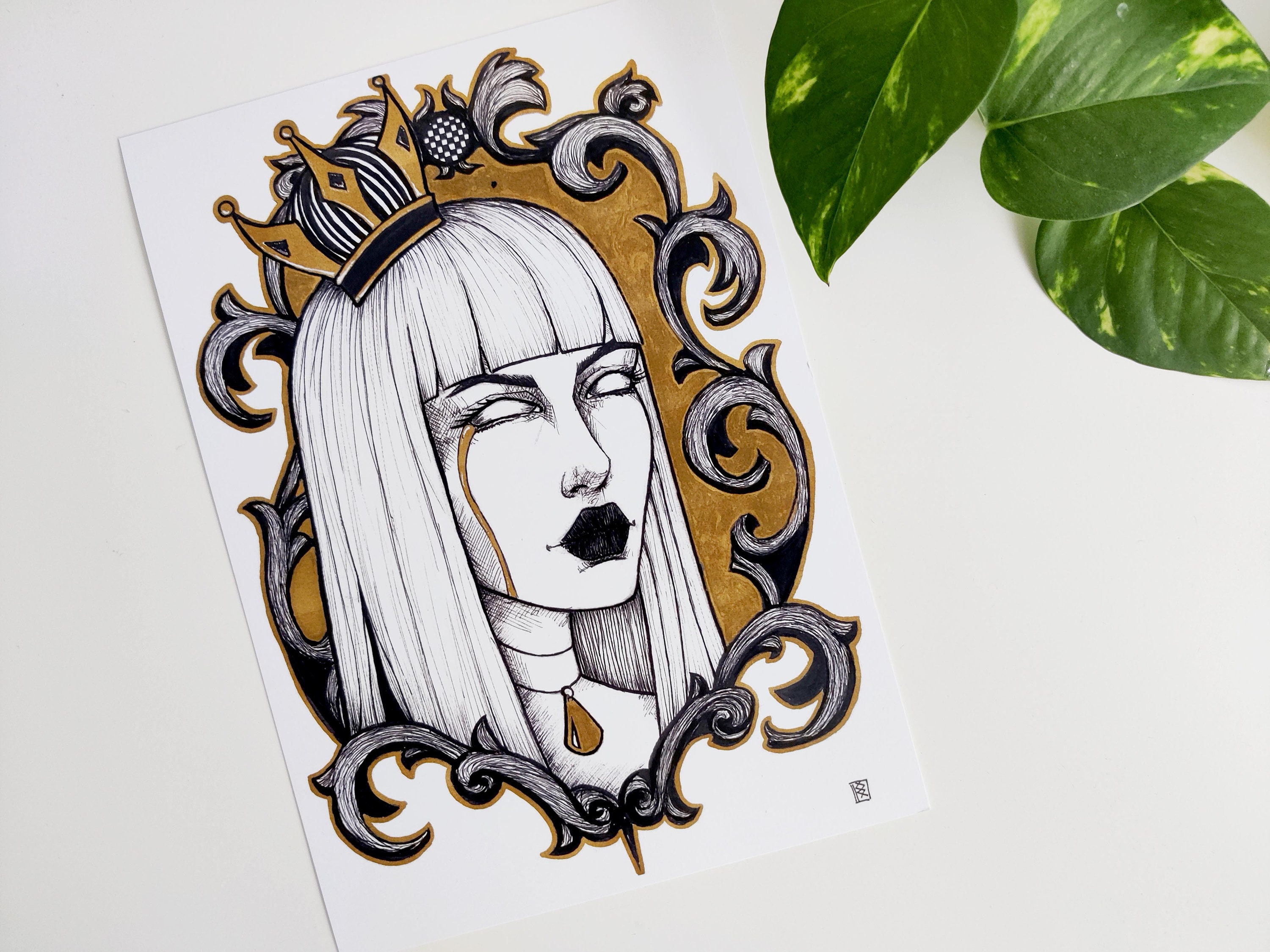 Queen, Gold Queen, Traditional Illustration Print, Wall Art Gift, A4 ...