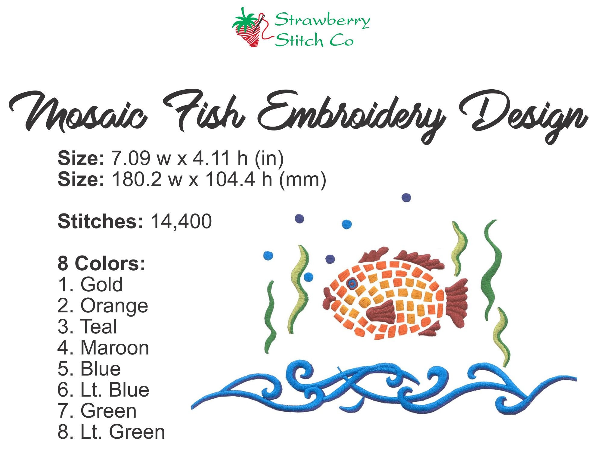 Mosaic Fish, Embroidery Design, Beach Theme, Nautical Theme, Machine ...