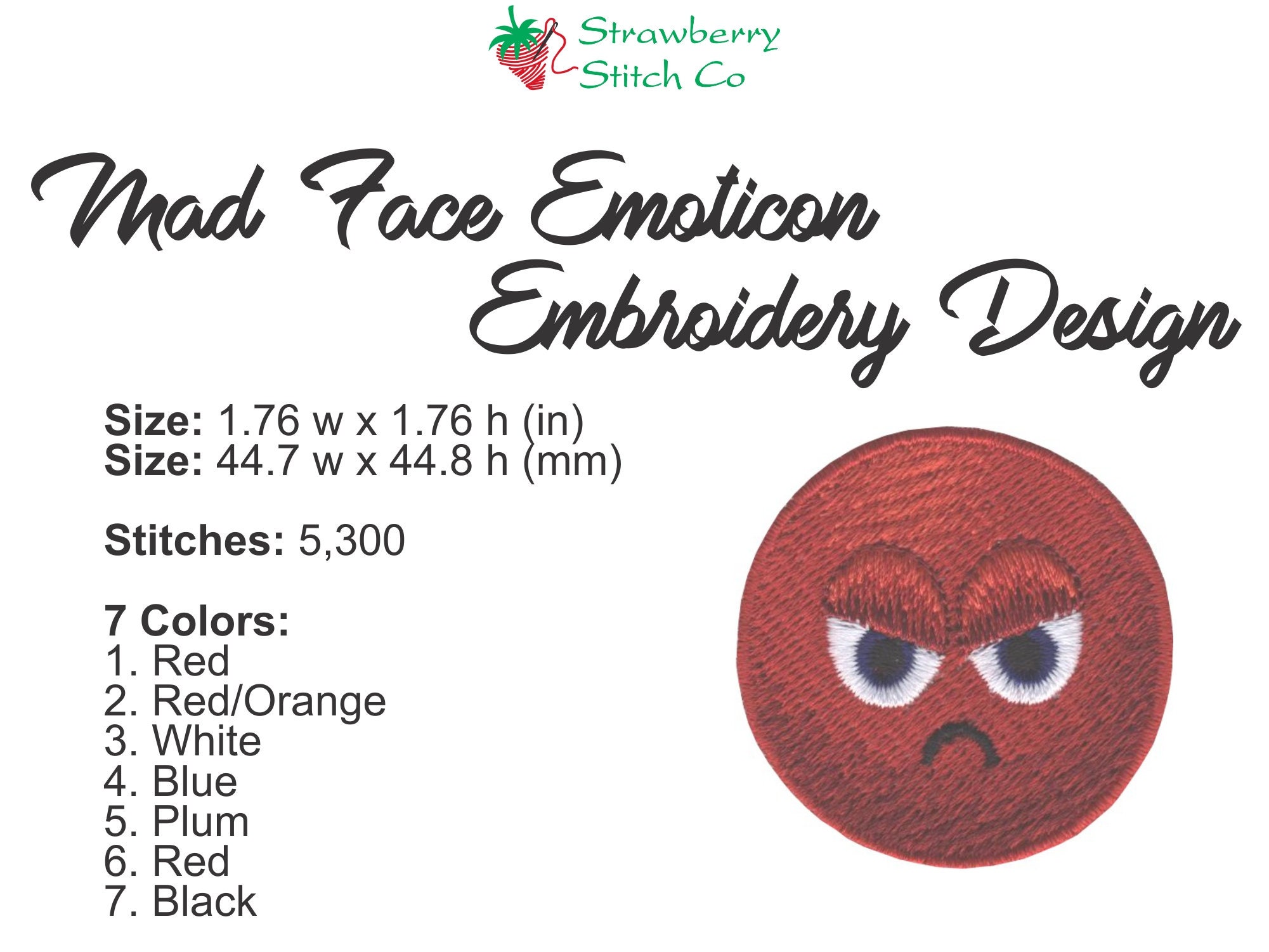 Mad Face Emoticon, Angry Emoji, Embroidery Design, Machine Embroidery ...