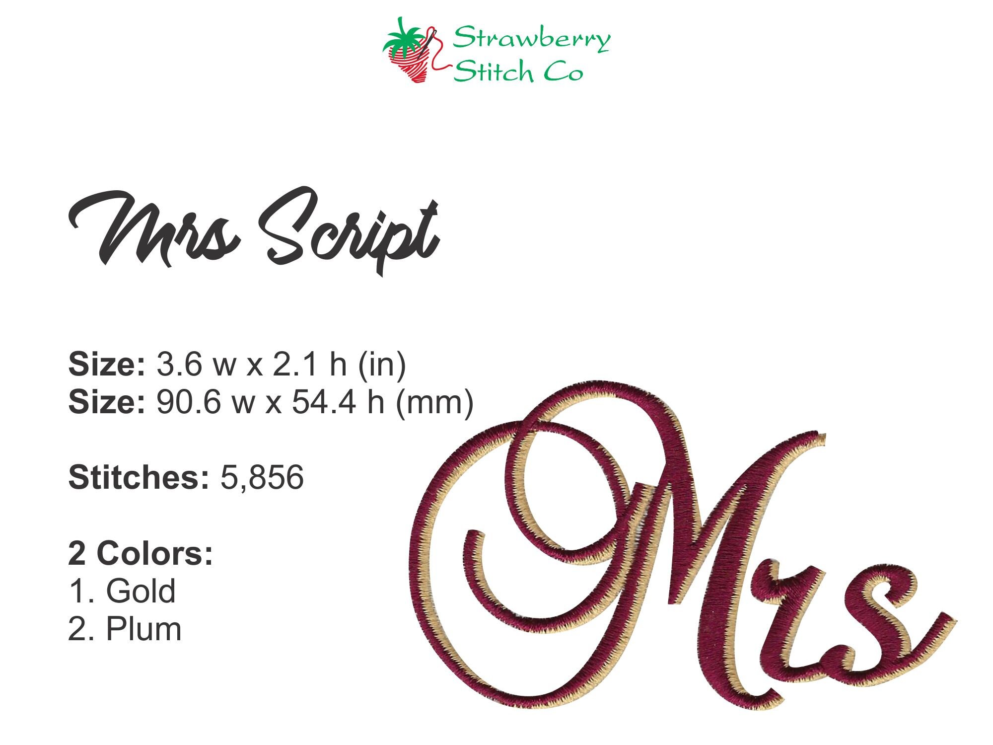 Mrs Script, Embroidery Design, Machine Embroidery, Instant Download ...