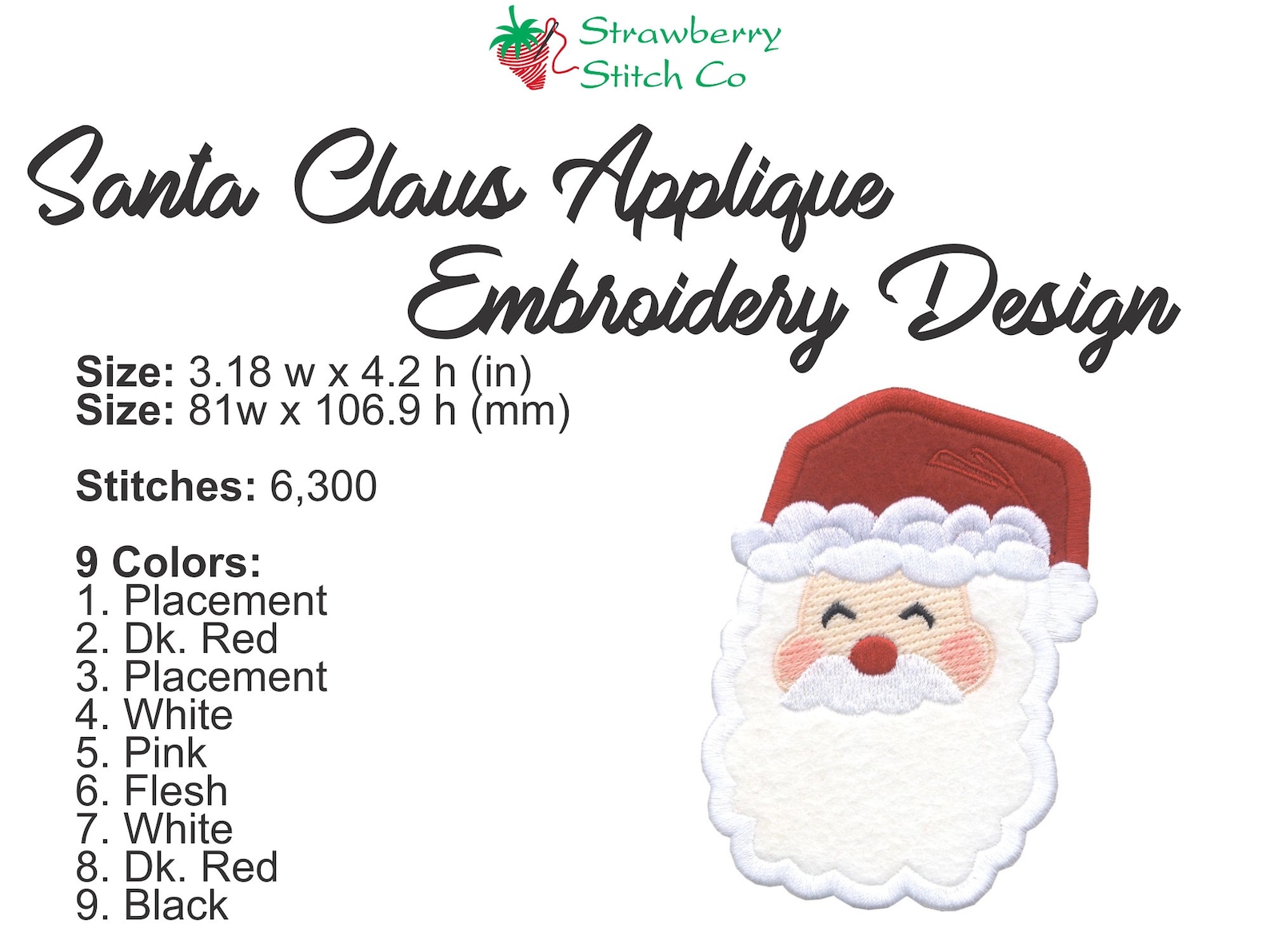 Santa Applique, Father Christmas, Cute Santa Claus, Embroidered Design ...