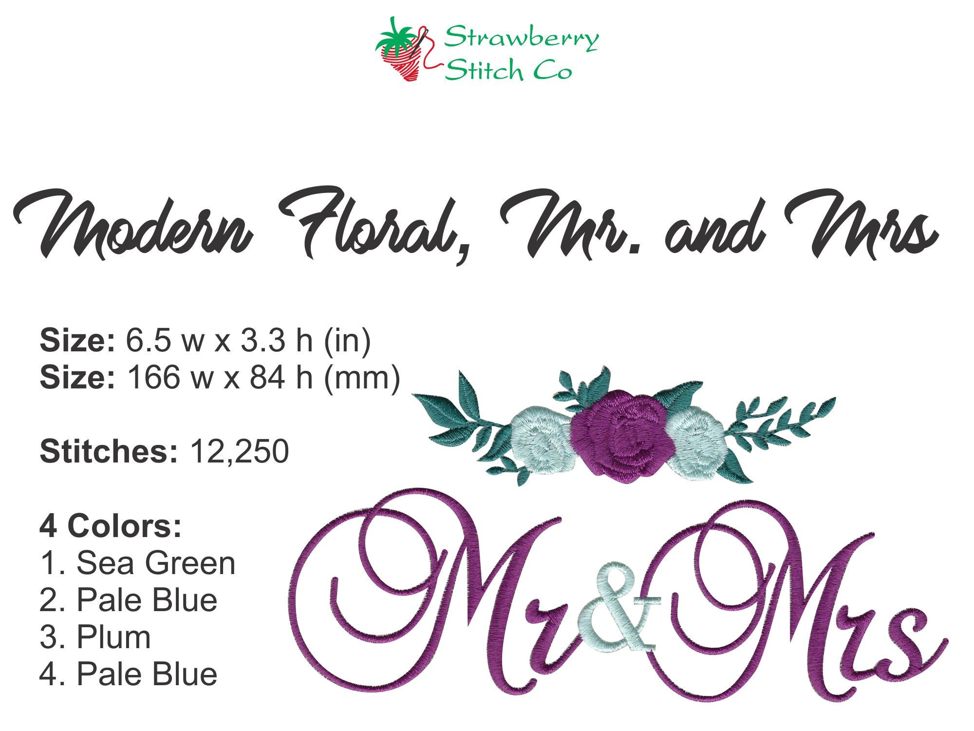 Wedding Embroidery, Mr and Mrs Script, Floral Embroidery, Roses Design ...