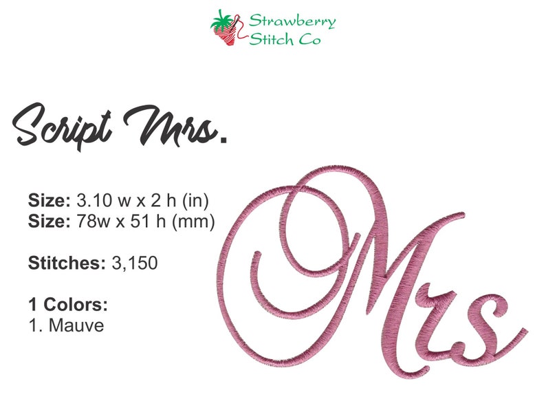 Embroidery File, Mrs Script, Wedding Embroidery, Digital Download ...