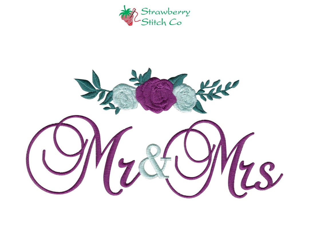 Wedding Embroidery, Mr and Mrs Script, Floral Embroidery, Roses Design ...