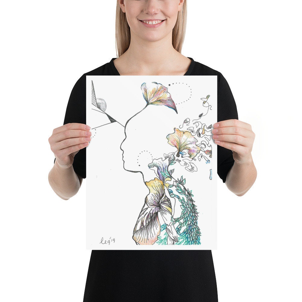 Self Growing Woman Plant Poster Handmade, Drawing, Artwork, Flower ...