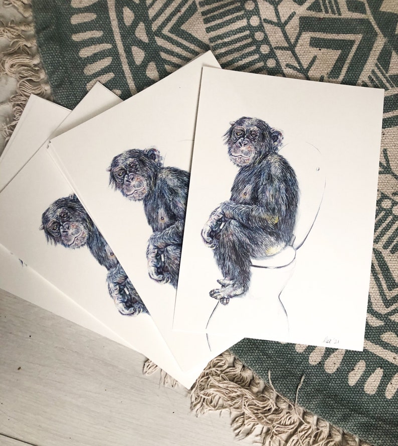 Pooping Monkey Funny Toilet Wall Decoration Poster Poop, Bathroom, Sign ...