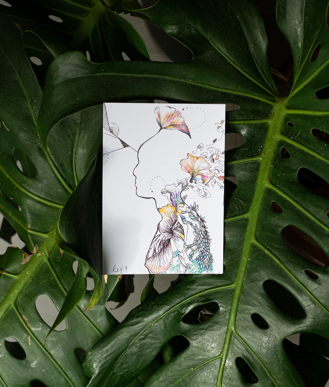 Botanical Woman Art Postcard | Handmade Flower Line Drawing - Etsy