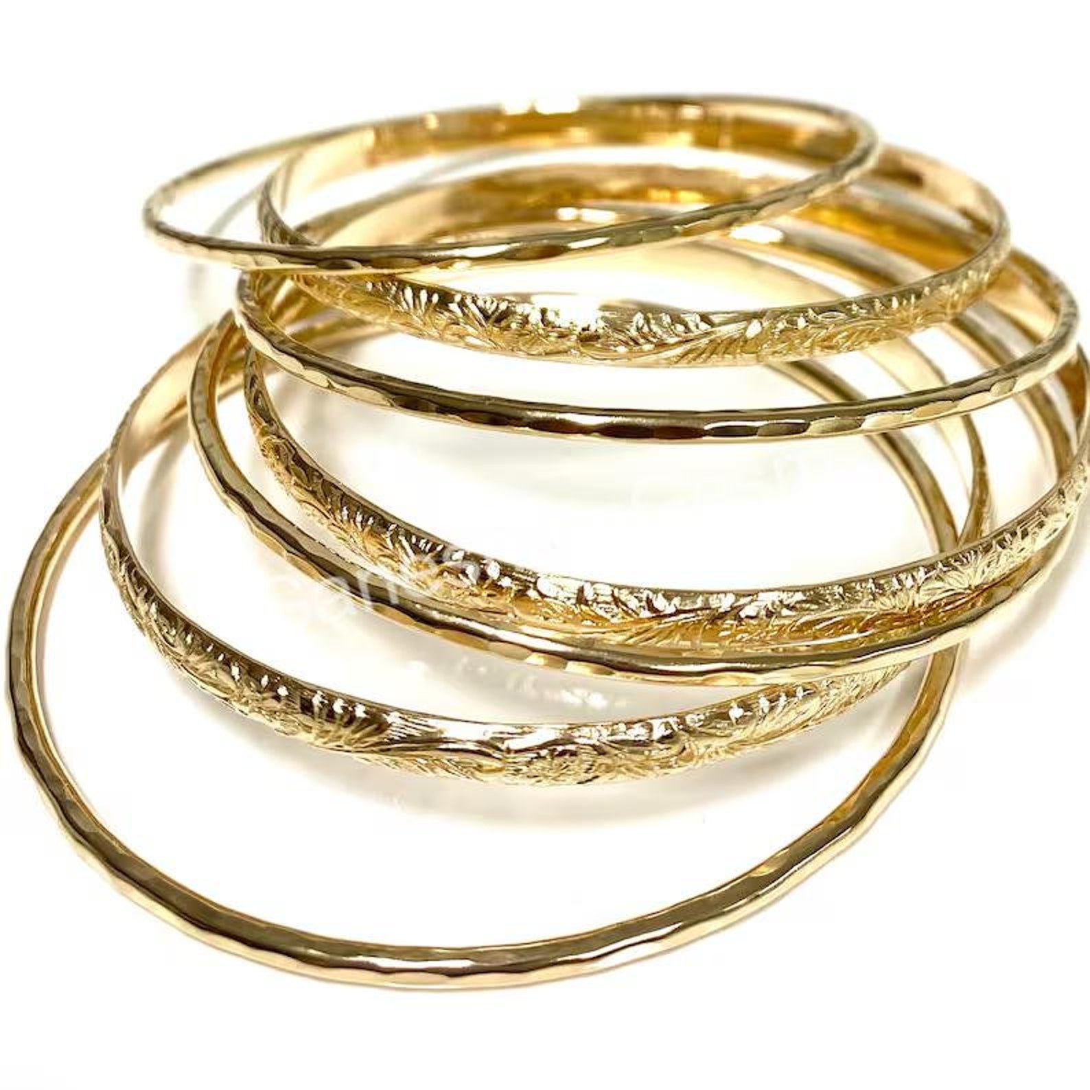 14k Gold Plated Bangles, Designer Bangles, Set of 7 Bangles, Brass ...