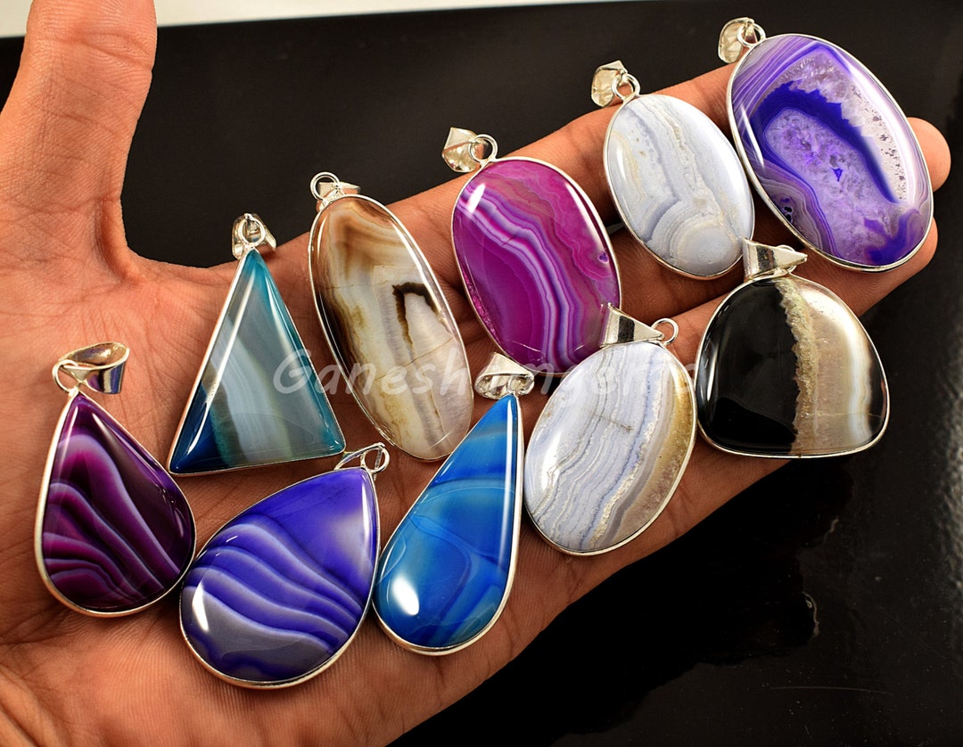 Multi Agate Pendants Multi Agate Gemtone Jewelry Agate - Etsy