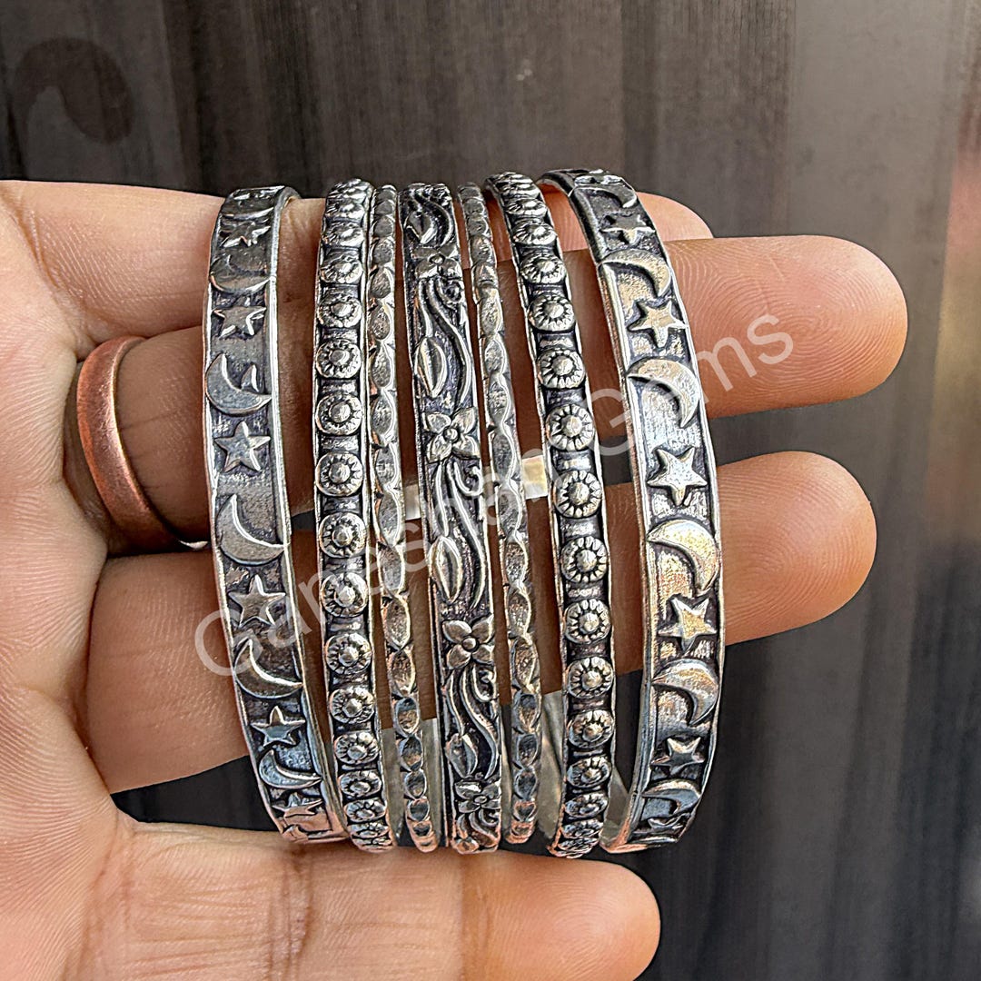 Solid Silver Bangles 7 Pcs. Set of Bangle, Textured Bangle, 925 Silver ...