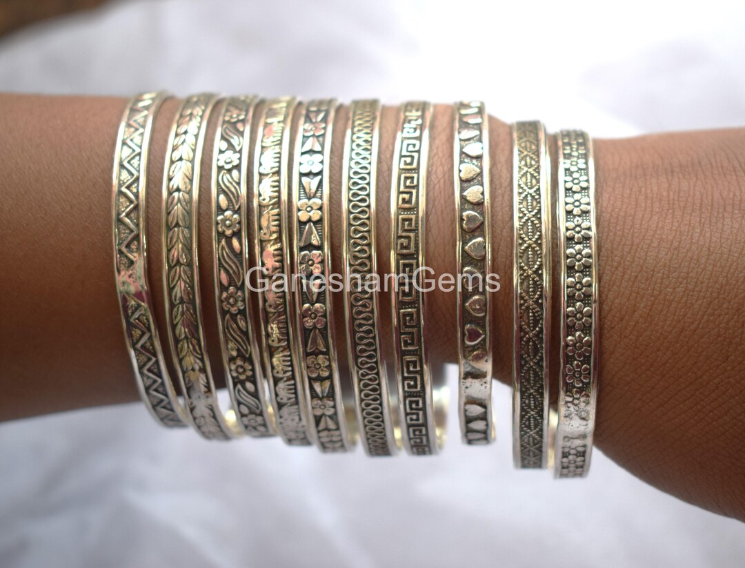 Oxidized 925 Silver Bangle Set, Handmade Stacking Bangles, Women's ...