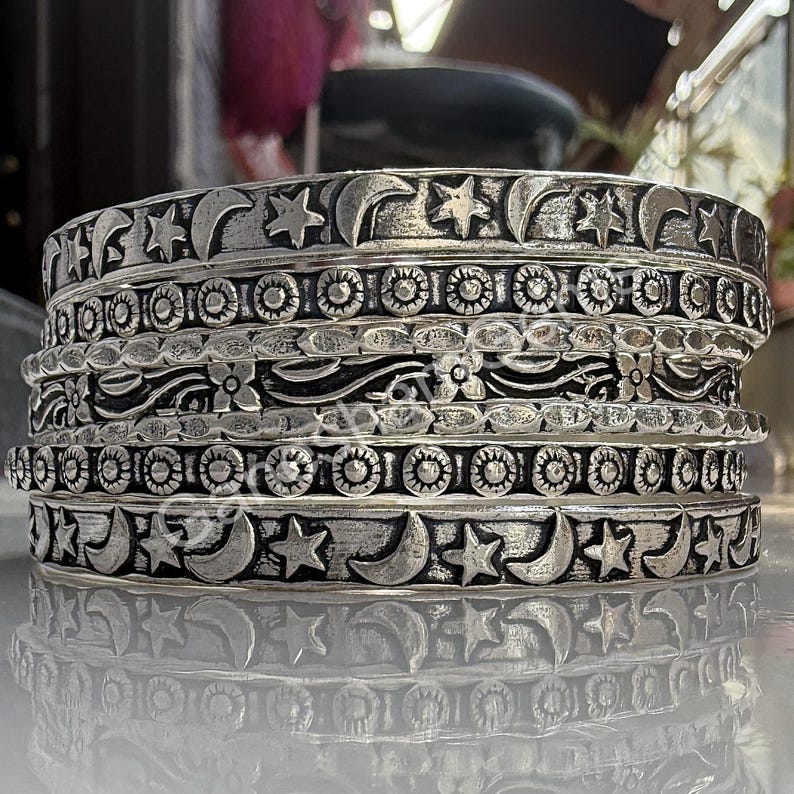 Solid Silver Bangles 7 Pcs. Set of Bangle, Textured Bangle, 925 Silver ...
