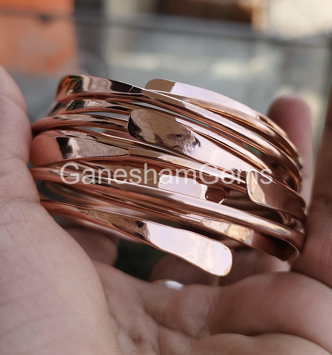 5 Set of Bangles, Solid Copper Bangles, Raw Bangles, Adjustable Bangles, Bangles for Women ...