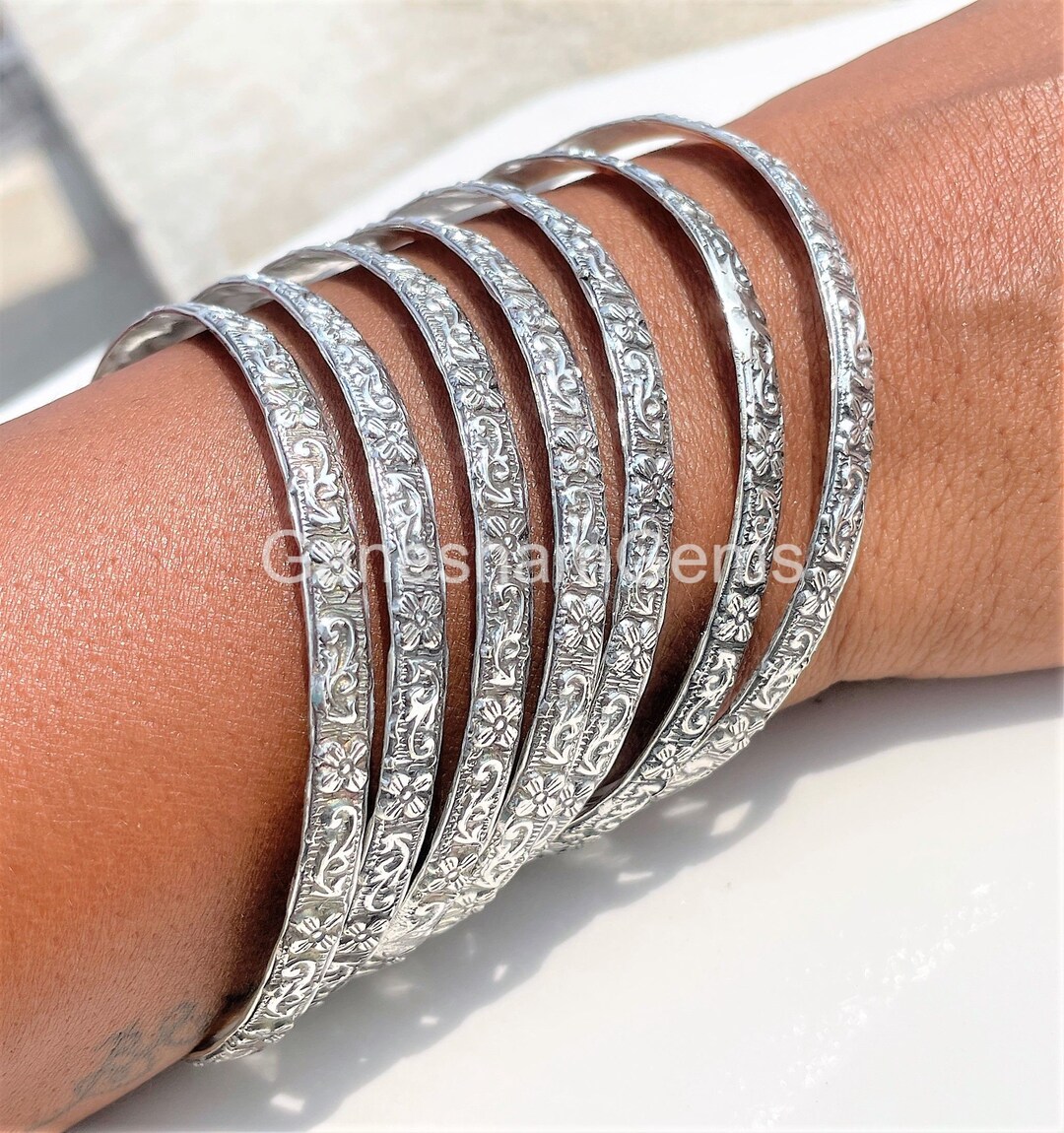 Set of 7 Bangles, Sterling Silver Bangles, Stacking Bangle Bracelet ...