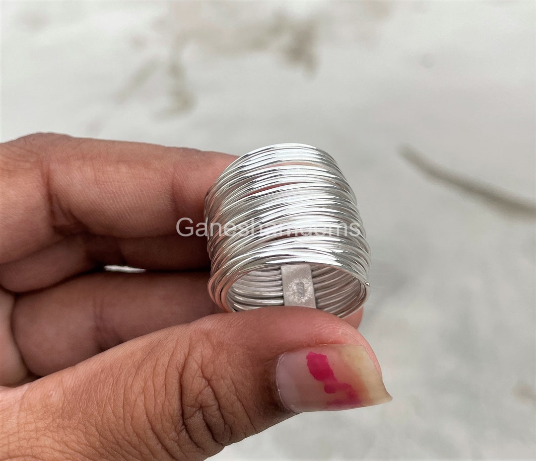 Multi Layer Silver Wire Rings, Handmade Wrap Ring, Wraparound Silver ...
