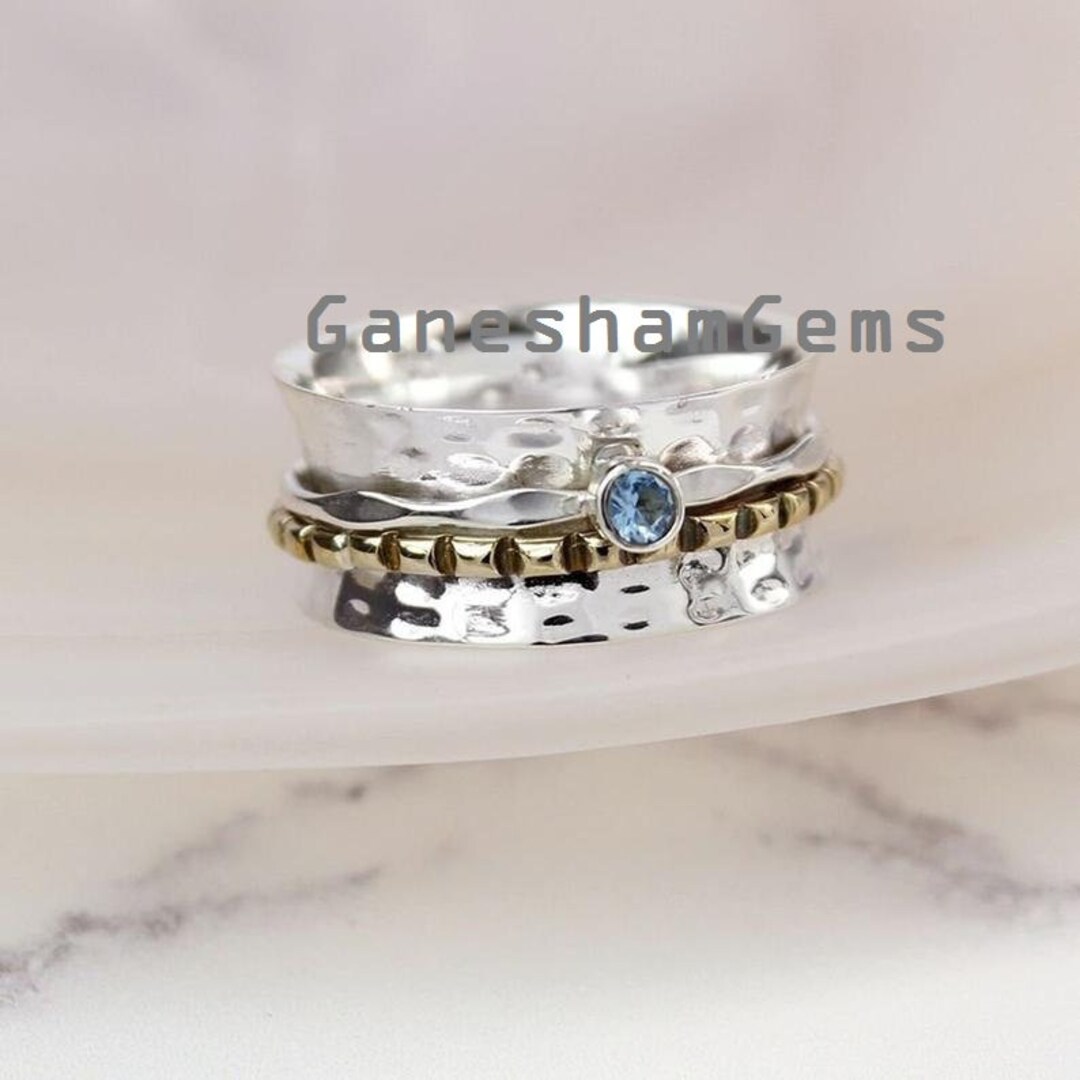 Blue Topaz Spinner Ring Sterling Silver Ring Meditation - Etsy