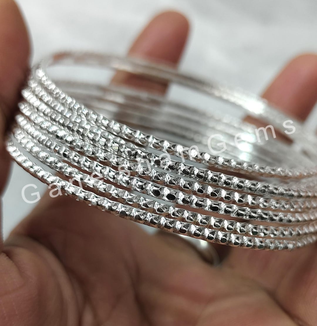 925 Sterling Silver Bangles, 7 Set of Bangles Unique Designer Bangles, Valentine's Day Gift ...