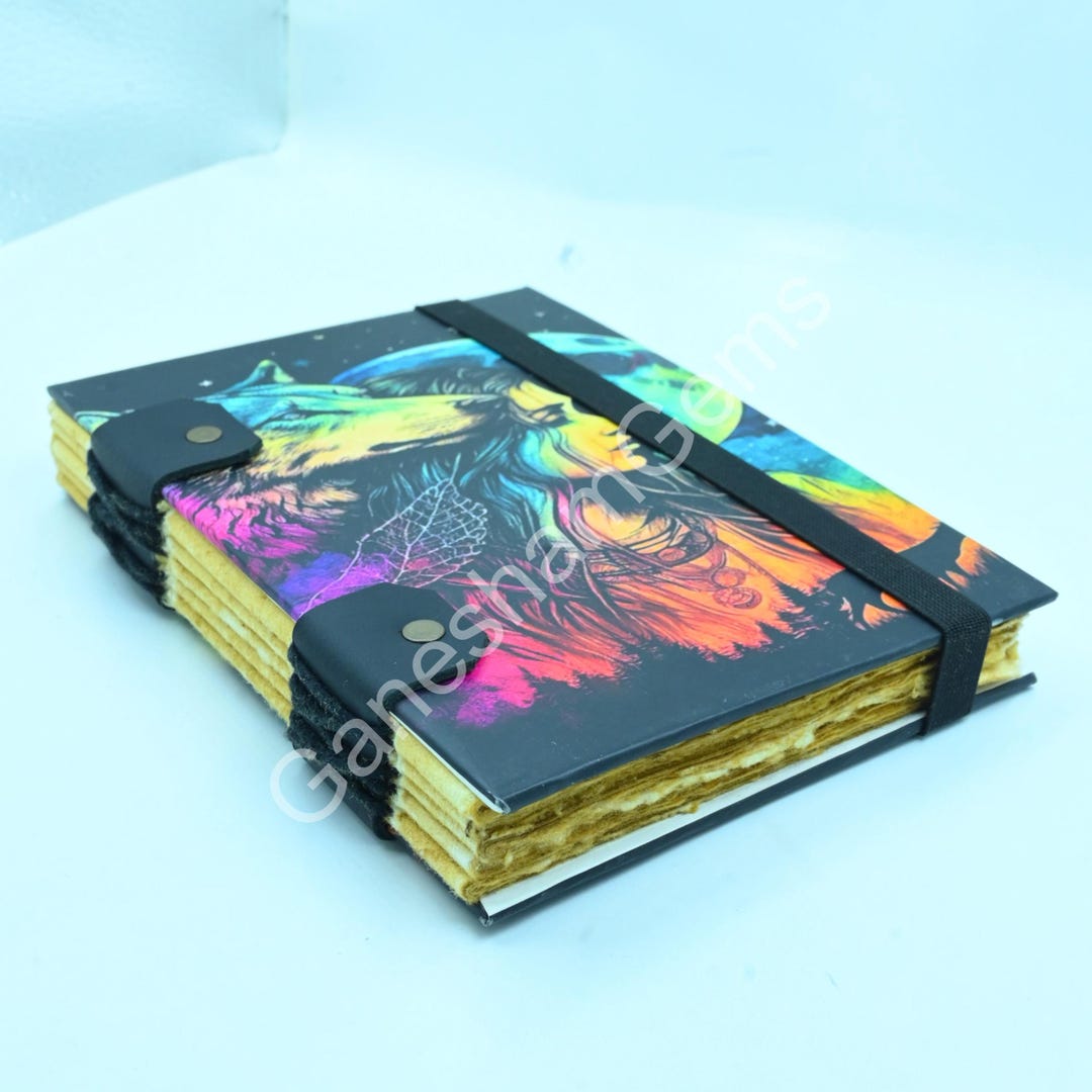 Plain Journal Leather Sketchbook Vintage Leather Moon Wolf & Girl ...