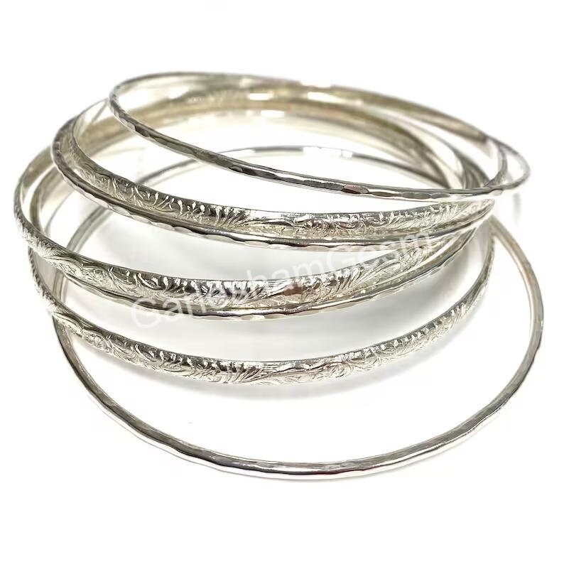 Sterling Silver Stacking Bangles, Set of 7, Handmade Jewelry - Etsy