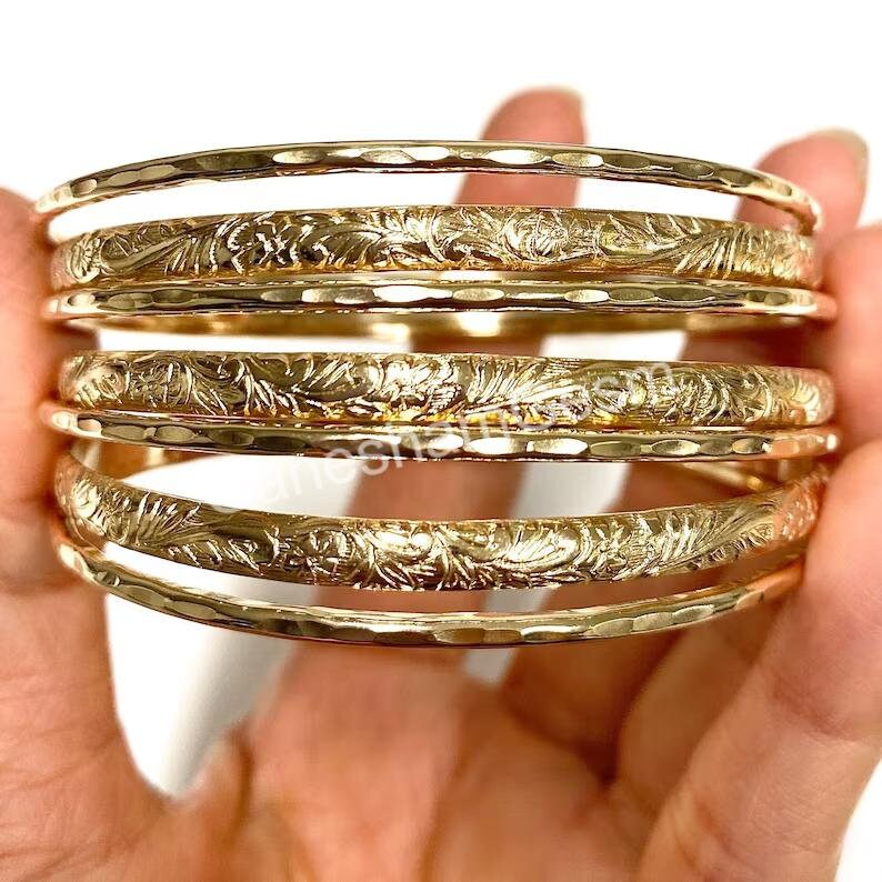 14k Gold Plated Bangles, Designer Bangles, Set of 7 Bangles, Brass ...