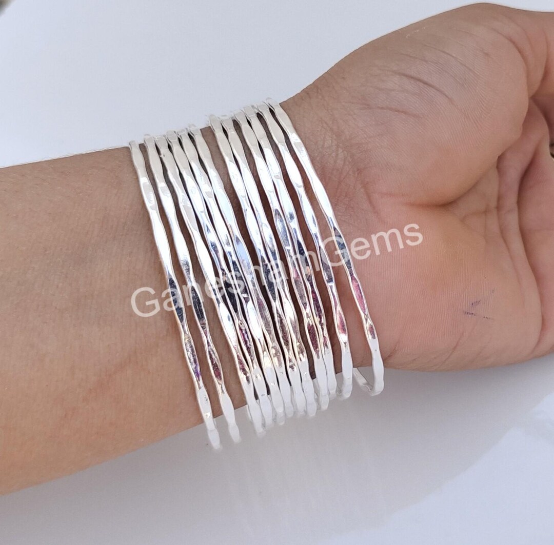 Hammered Bangles, Beautiful 12 Set of Bangles, 925 Sterling Silver ...