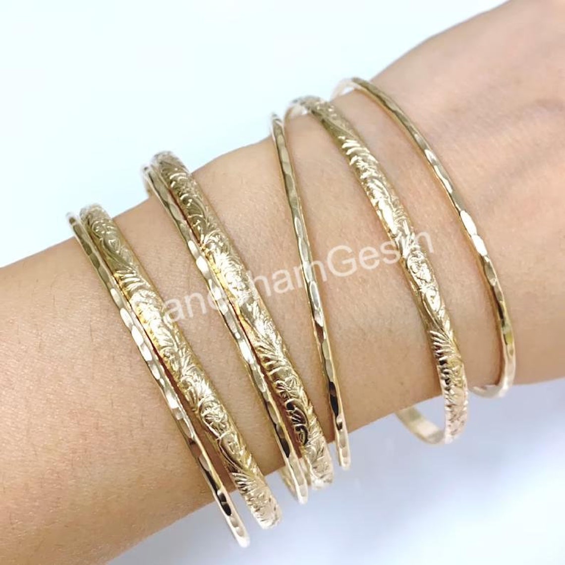 14k Gold Plated Bangles, Designer Bangles, Set of 7 Bangles, Brass ...