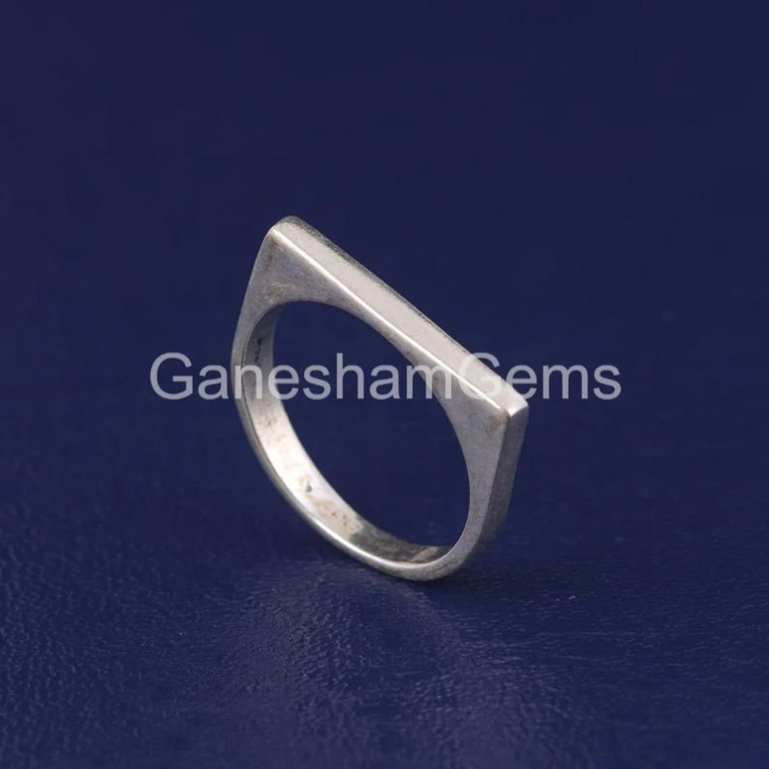 Flat Top Square Thin Sterling Silver Ring, Women Stackable Signet Solid ...
