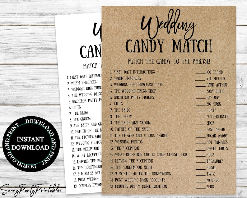 Sweet Love Candy Match Bridal Shower Game, How Sweet Love Is, Wedding ...