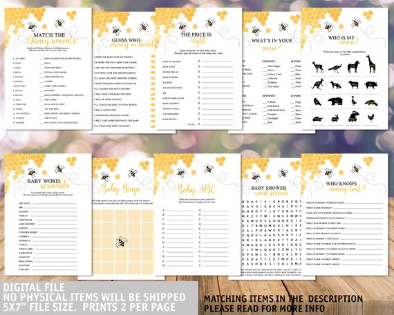 Bee Baby Shower Games Bundle Honey Comb Baby Shower Game - Etsy