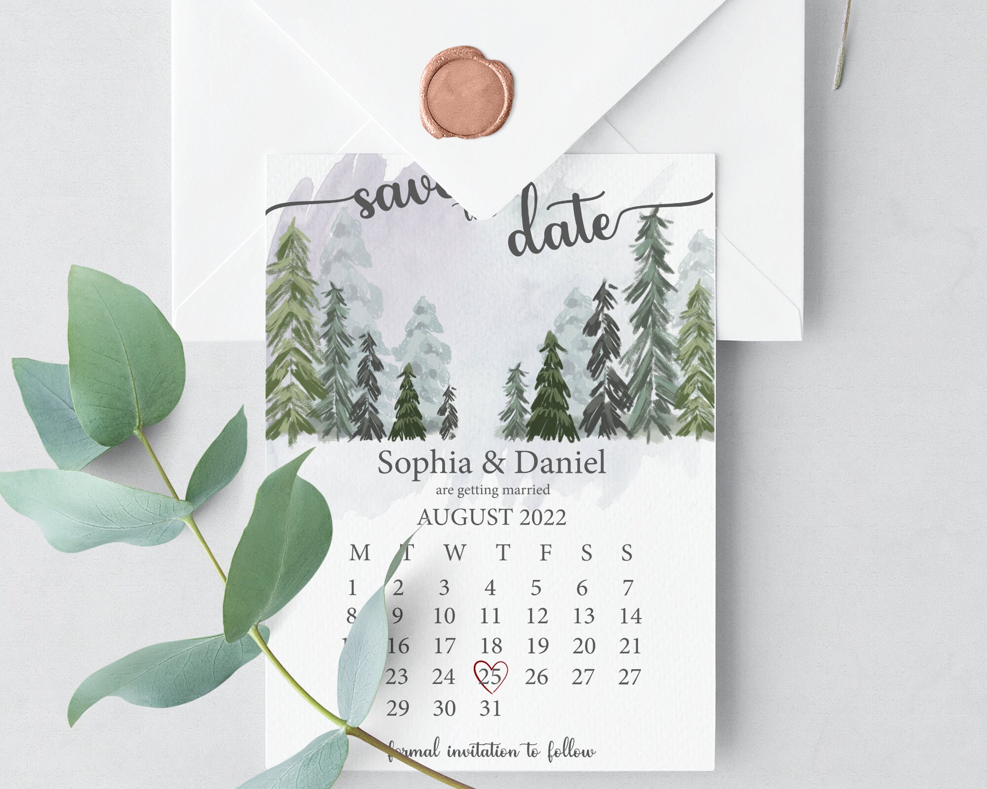 Editable Save the Date With Calendar, Mountain Wedding Template, Save ...
