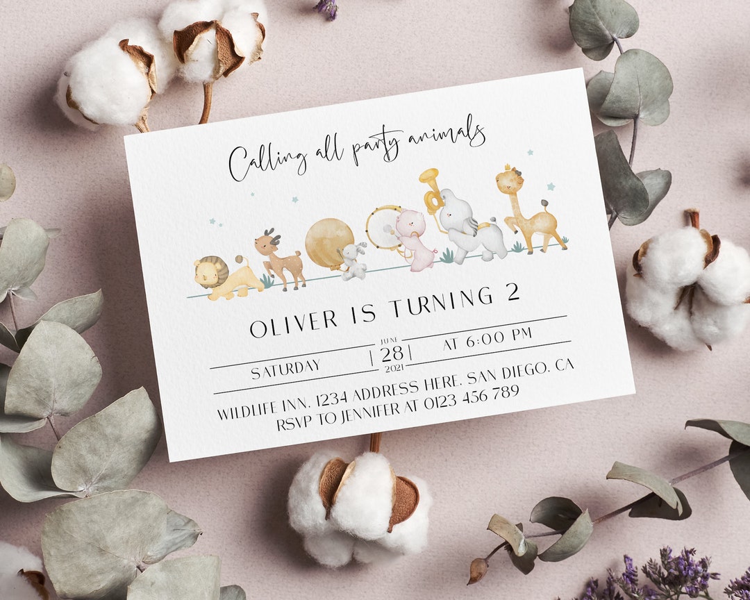 Editable Party Animals Birthday Invitation, Animals Birthday Party ...