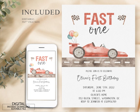 Editable Fast One Birthday Invitation Printable First - Etsy