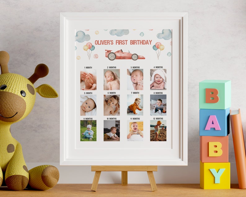 Editable First Year Photo Sign Printable Race Car Birthday - Etsy