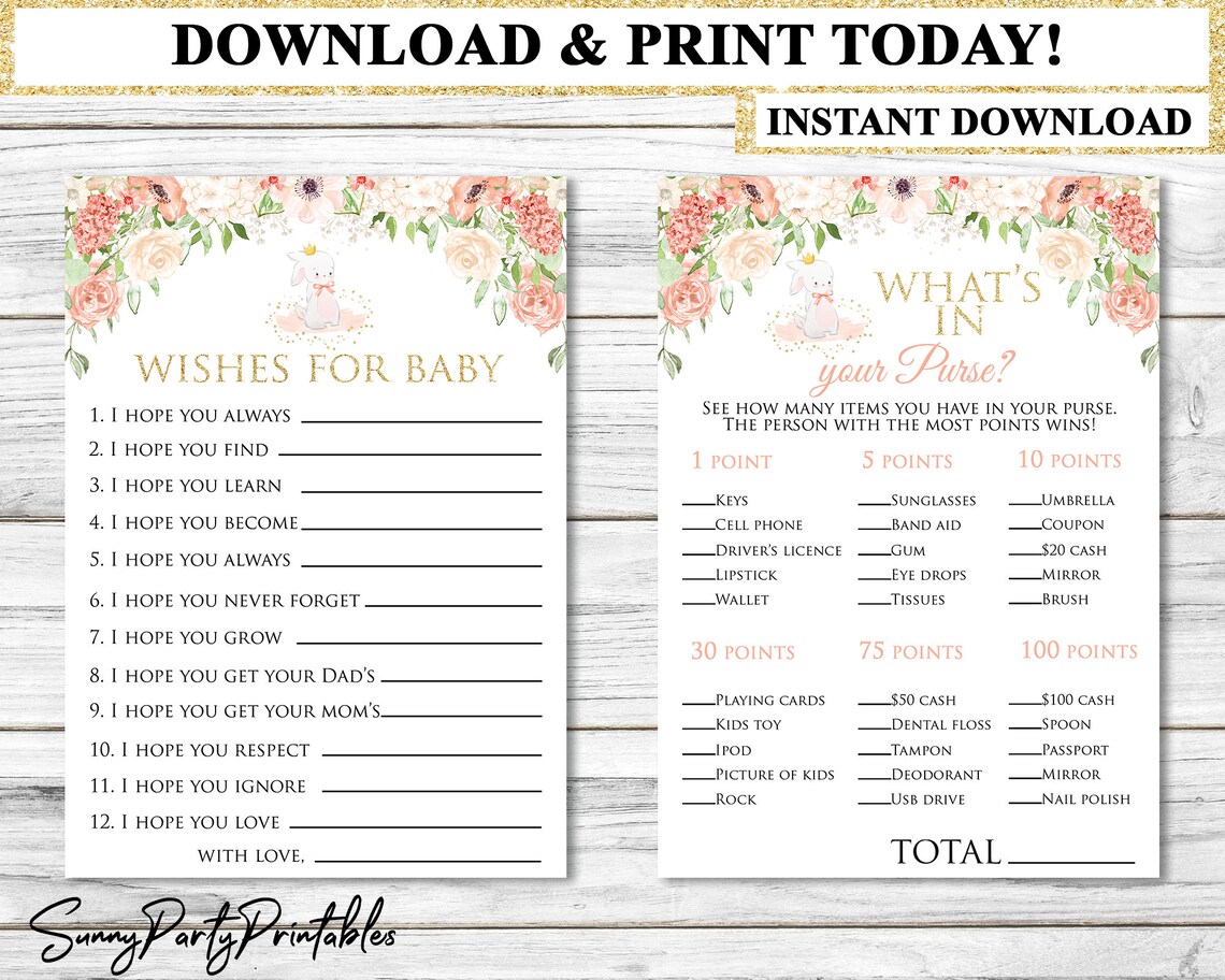 Floral Baby Shower Games Bundle Girl Pink Floral Baby Shower | Etsy