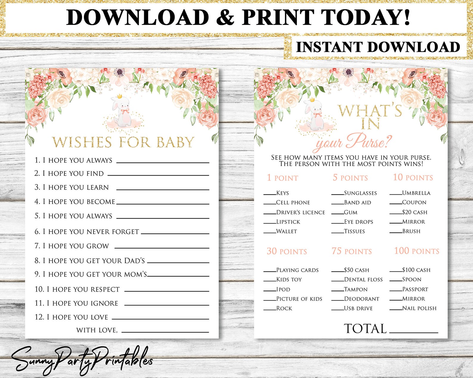 Floral Baby Shower Games Bundle Girl Pink Floral Baby Shower | Etsy