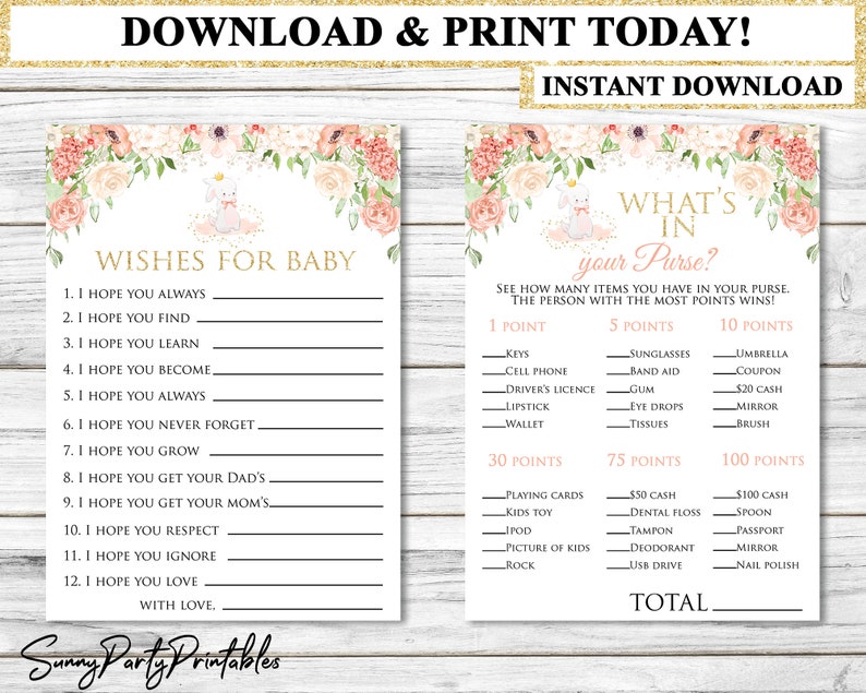 Floral Baby Shower Games Bundle Girl Pink Floral Baby Shower | Etsy