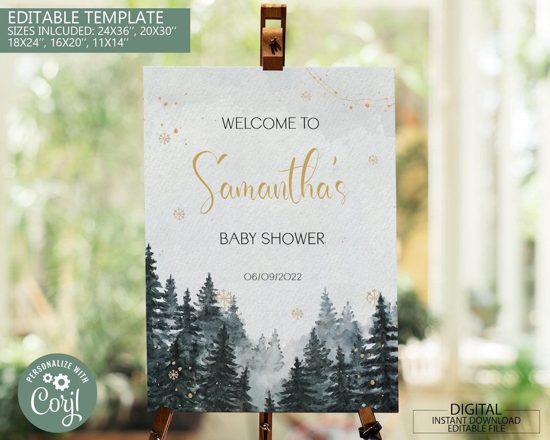 Editable Winter Welcome Sign Printable, Winter Baby Shower Welcome Sign ...