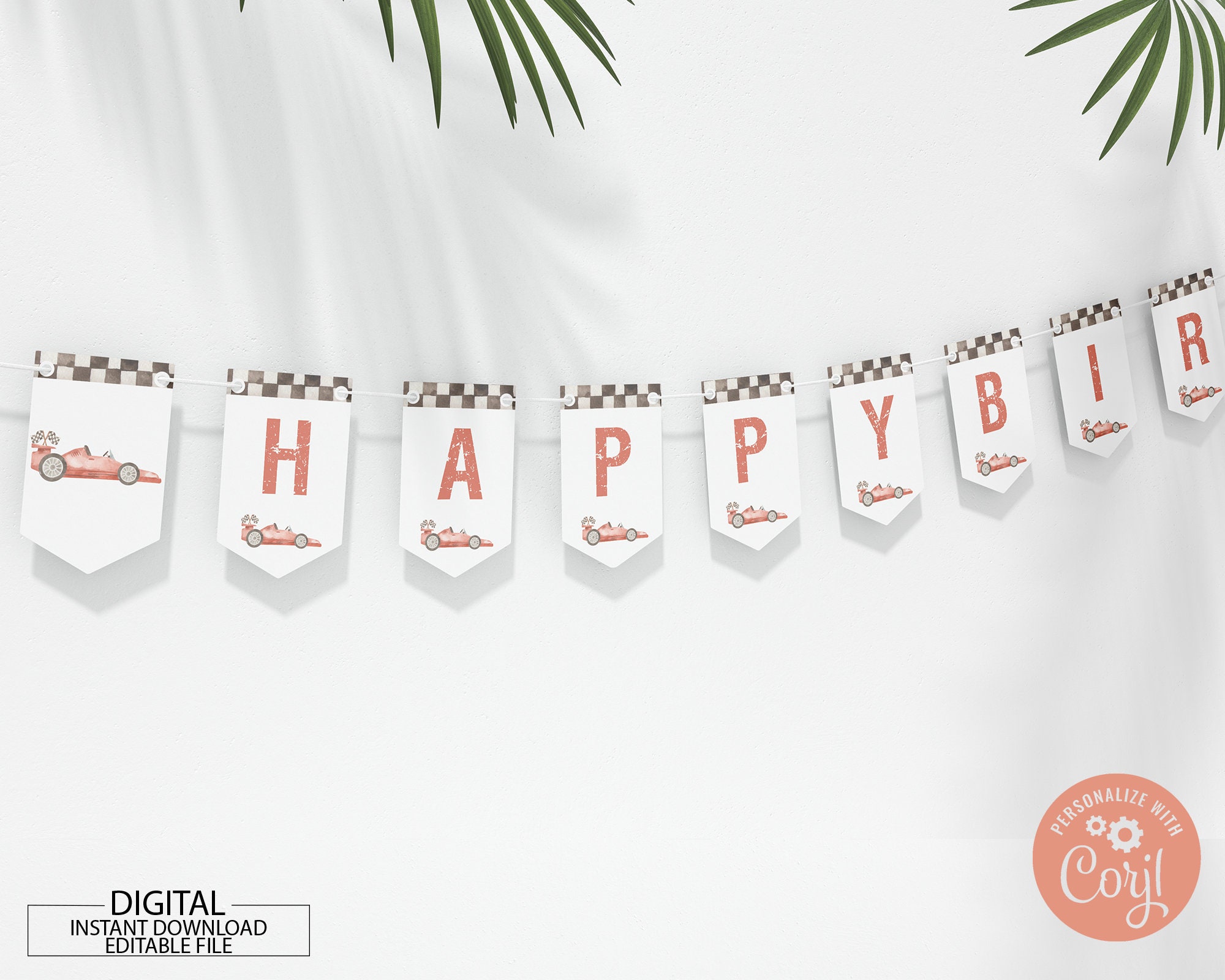 Editable Red Car Race Birthday Banner Printable, Race Car Birthday ...