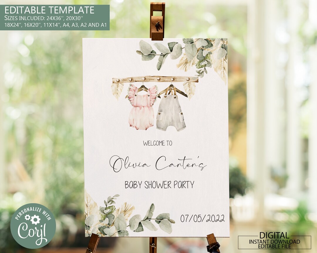 Editable Boho Welcome Sign, Rustic Clothes Welcome Printable Sign ...