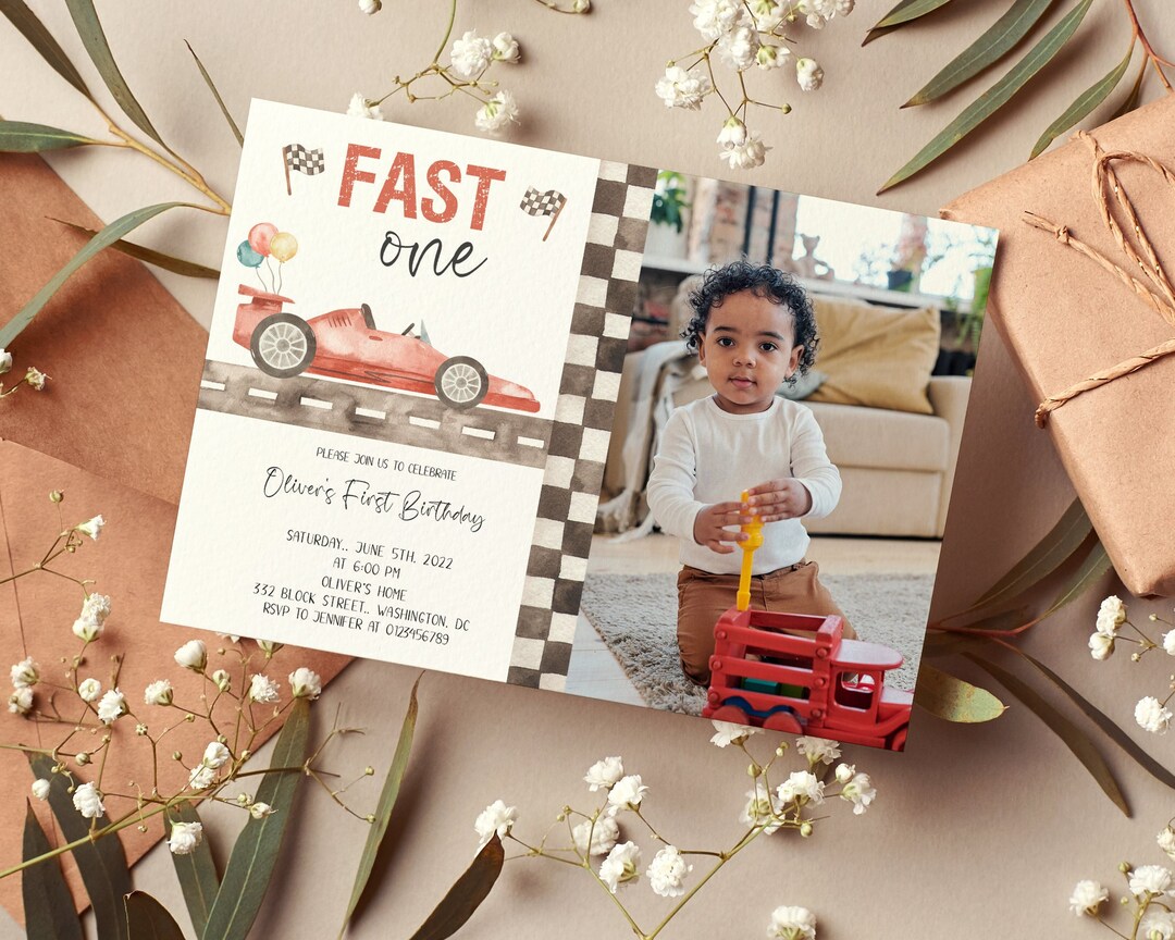 Editable Fast One Birthday Invitation Printable, First Birthday Invite ...