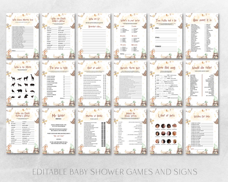 Editable Wizard Baby Shower Games Bundle Magician Baby Shower Game ...